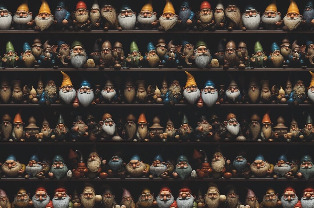 Shelf of Gnomes Wrapping Paper Intricate Collage of Garden Gnomes ...