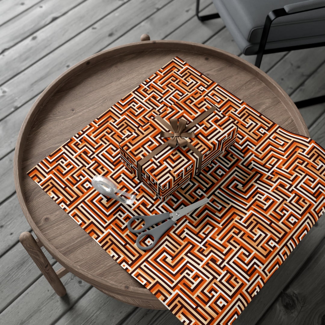 Labyrinth Maze Wrapping Paper Geometric Gift Wrap Brown Modern Puzzle ...