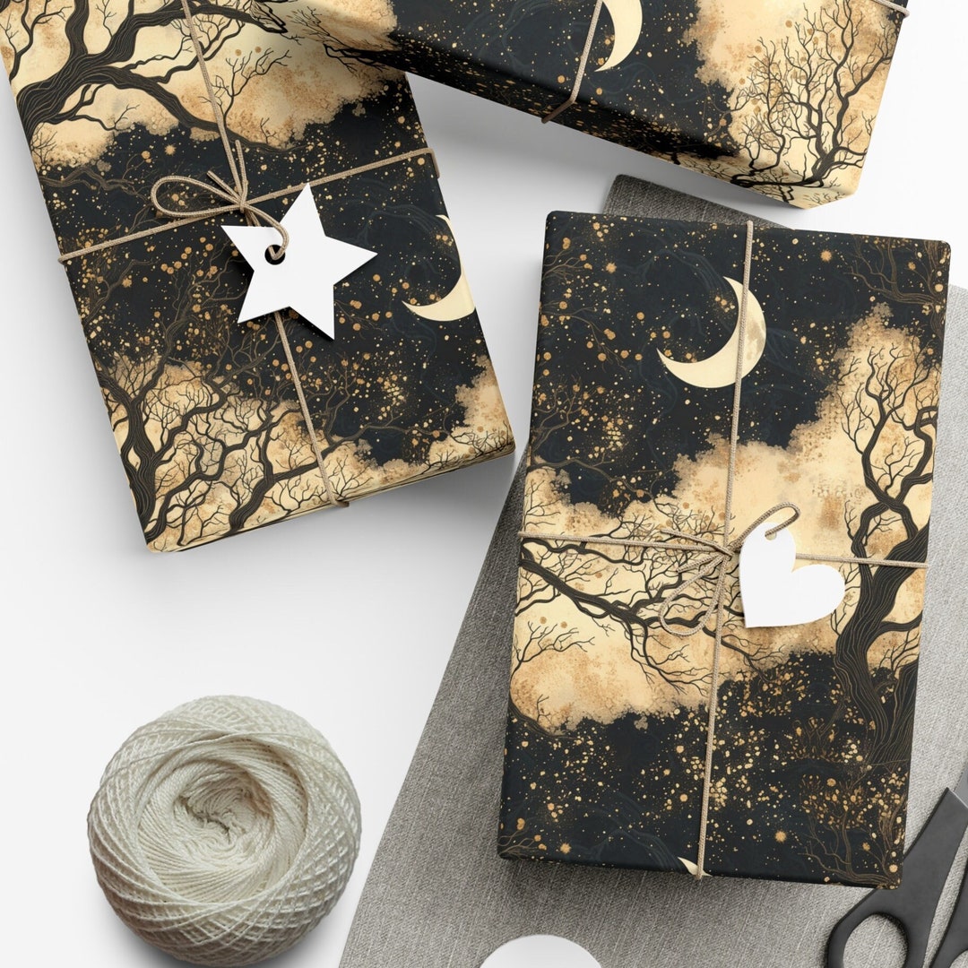 Enchanted Forest Wrapping Paper Moonlit Trees Gift Wrap Nature Night ...