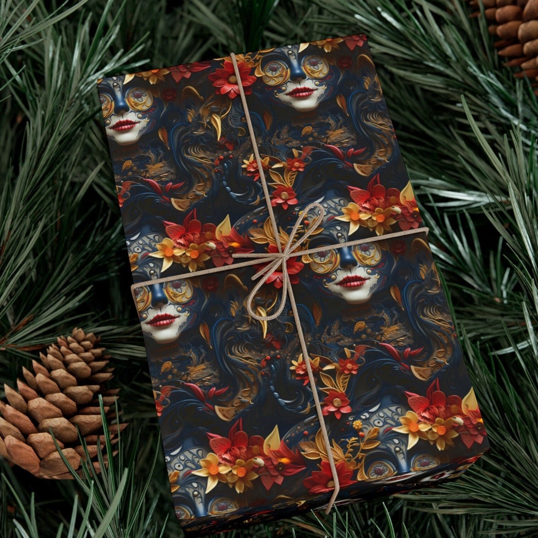 Dark Mardi Gras Wrapping Paper Fat Tuesday Gift Wrap Mardi Gras Mask ...
