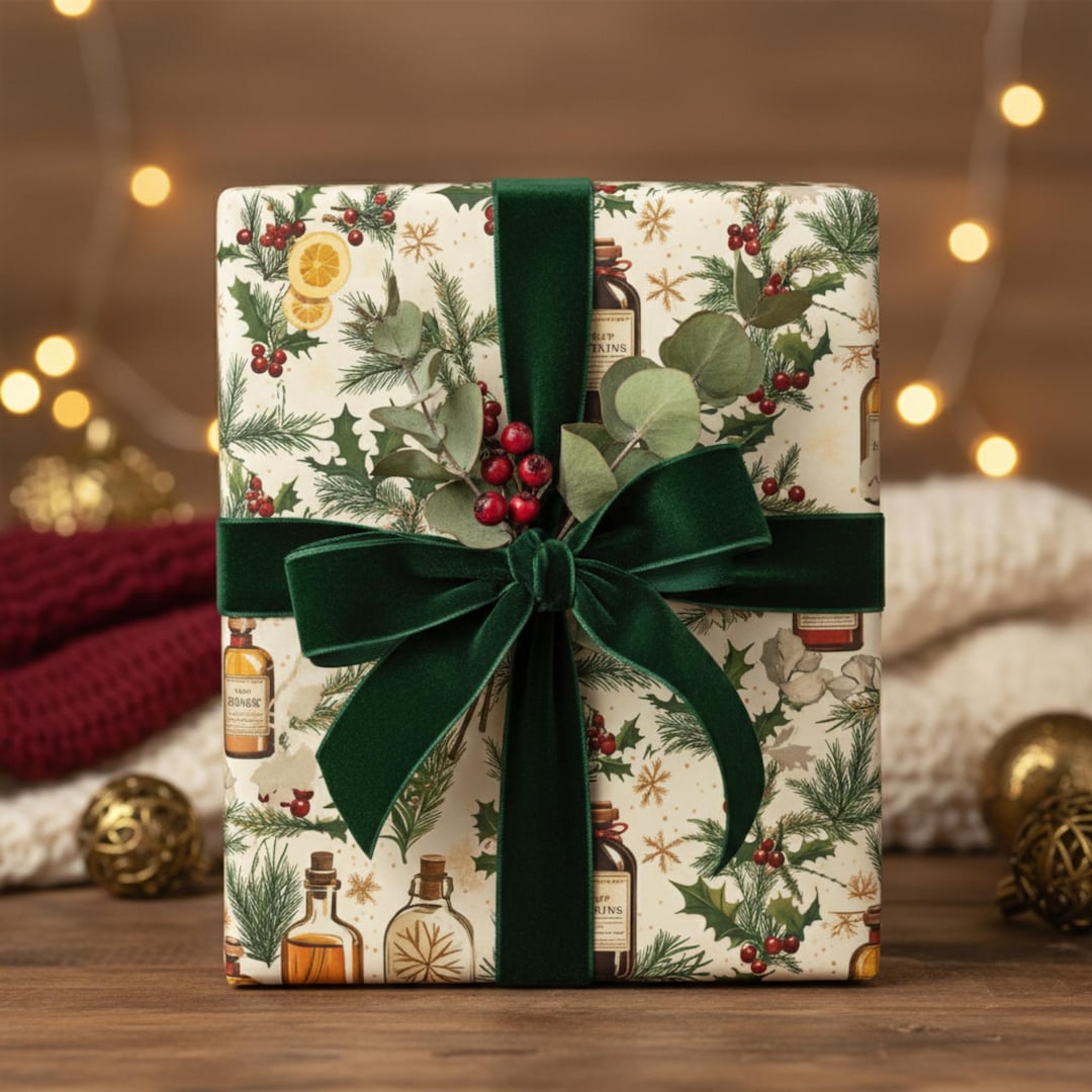 Holiday Botanical Gift Wrap - Vintage Christmas Essential Oil Design - Etsy