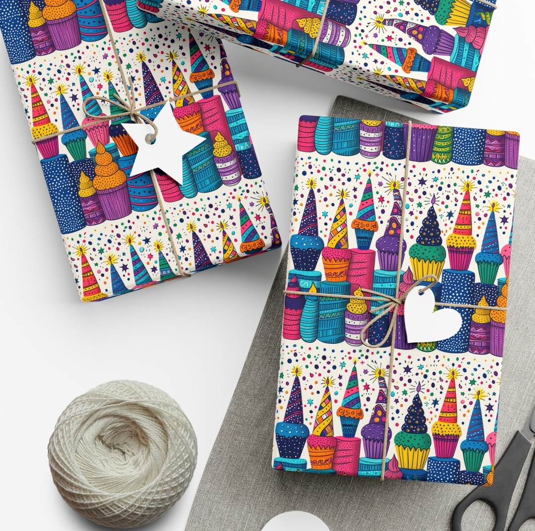 Colorful Birthday Cake Wrapping Paper Festive Gift Wrap Celebration ...