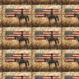 Vintage American Flag Wrapping Paper Patriotic Cowboy Gift Wrap Western ...