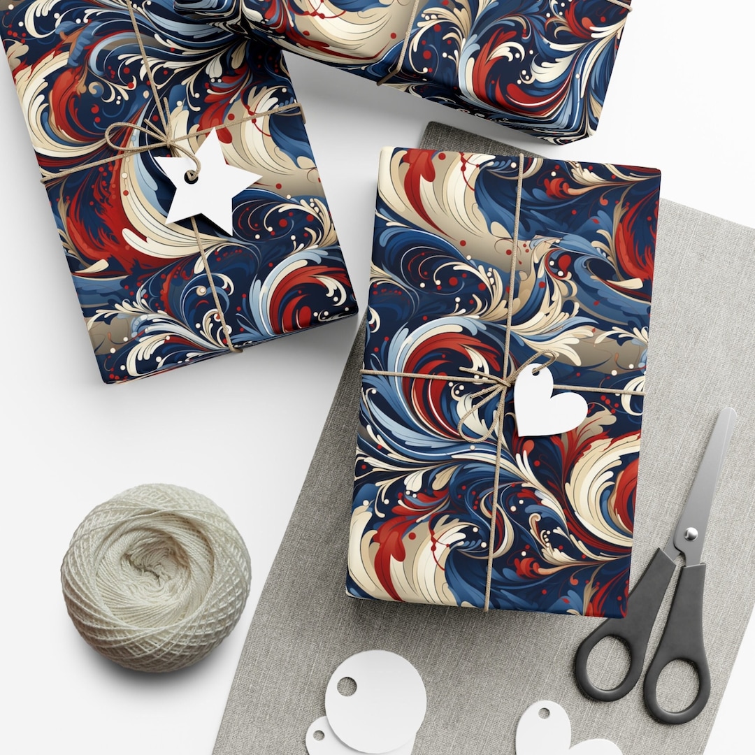 Patriotic Wrapping Paper American Flag Gift Wrap Abstract Swirl Vibrant ...