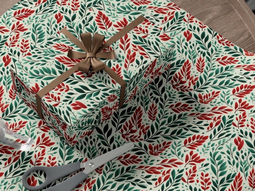 Modern Christmas Wrapping Paper Green Red Leaf Pattern Modern - Etsy