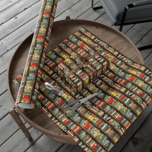 Literary Book Wrapping Paper: Colorful Book Spine Design, Vintage ...