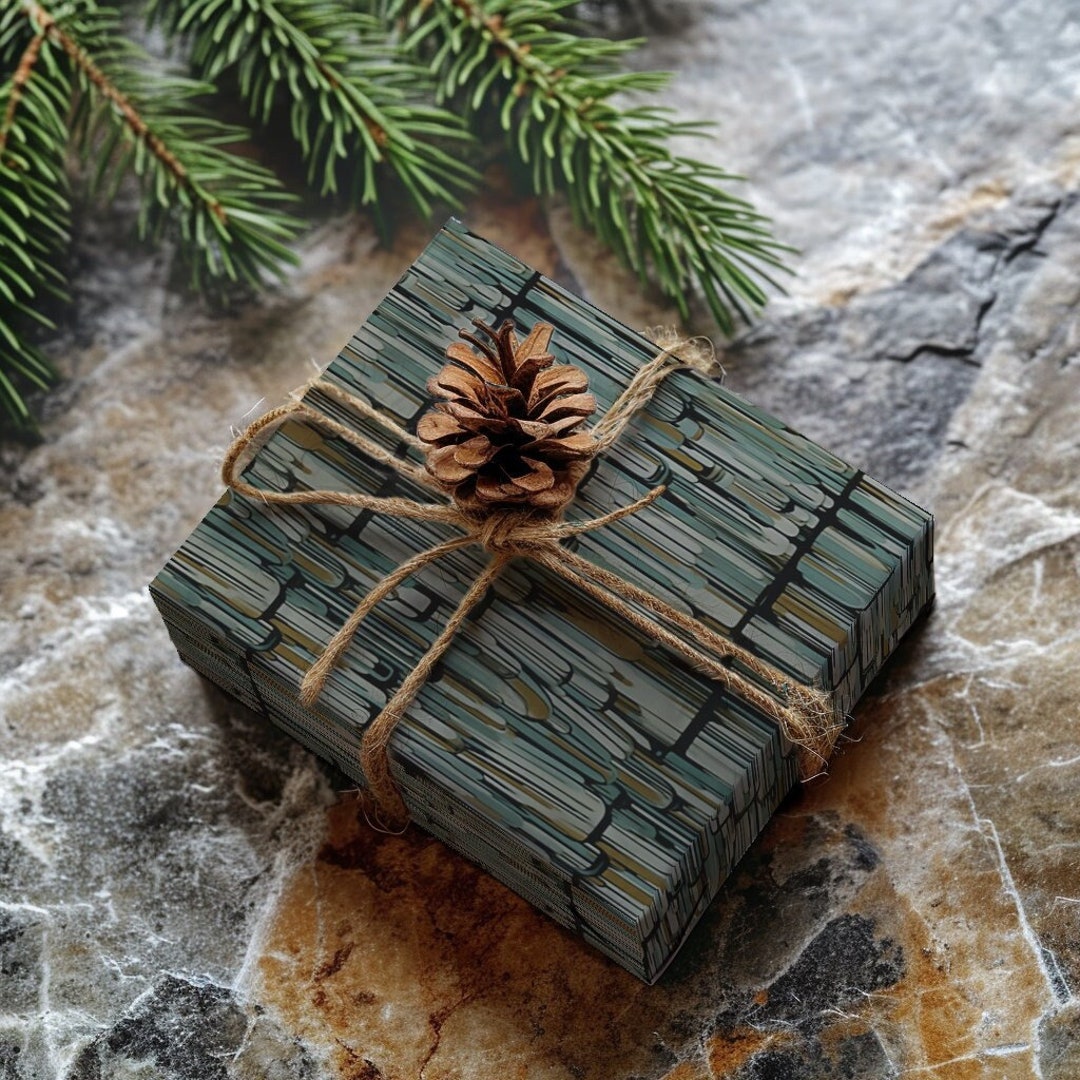 Stacked Serenity Gift Wrapping Paper Masculine Green Symmetrical Stacks ...