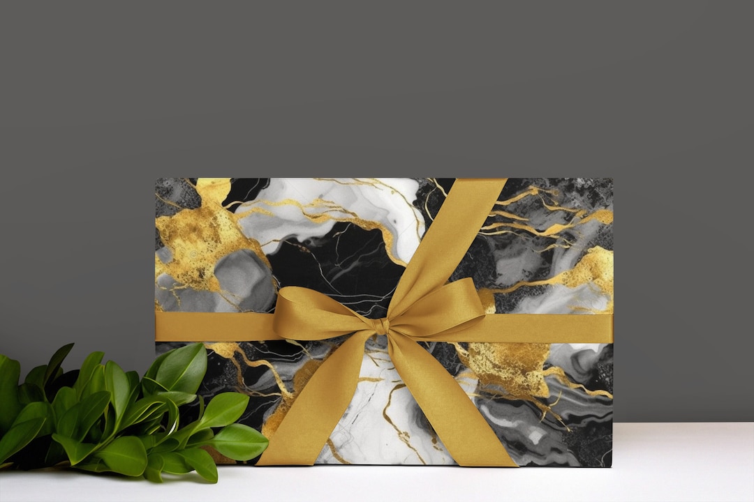 Black White Gold Marble Gift Wrap Elegant Wrapping Paper Formal Design ...