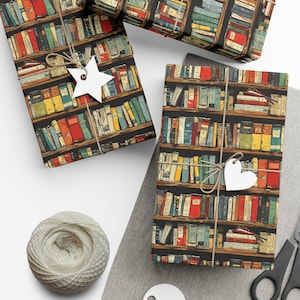 Literary Book Wrapping Paper: Colorful Book Spine Design, Vintage ...