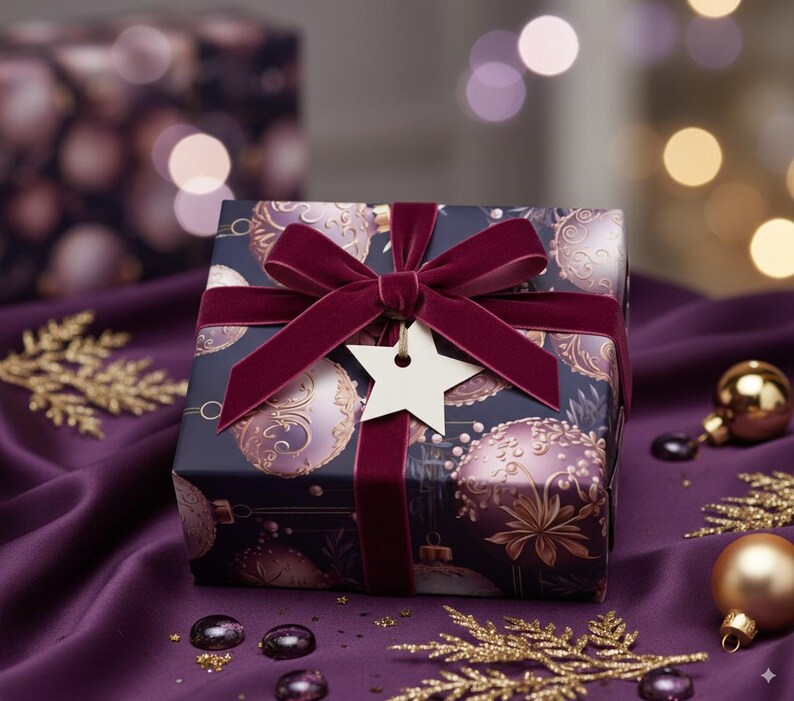 Christmas Wrapping Paper Purple on Purple Gold Royal Purple Pink ...
