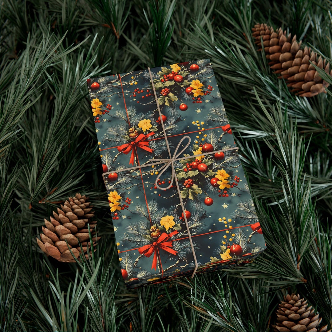 1940s Vintage Wrapping Paper Christmas Postcard Paper Holiday Gift Wrap ...