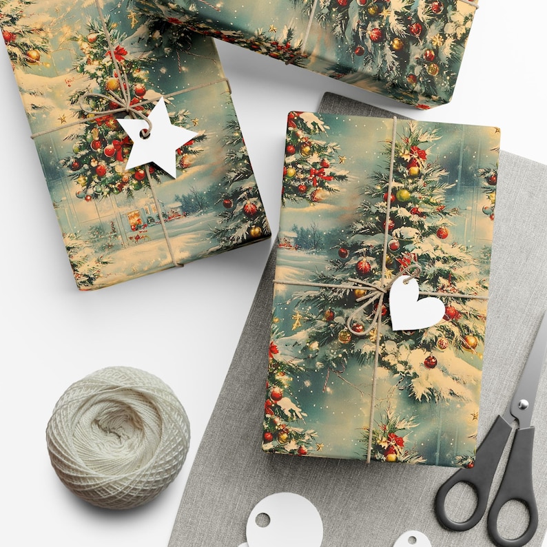 Vintage Christmas Wrapping Paper 1950s Holiday Gift Wrap Festive ...