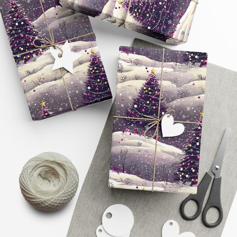 Winter Wonderland Wrapping Paper Christmas Gift Wrap Purple Snow ...