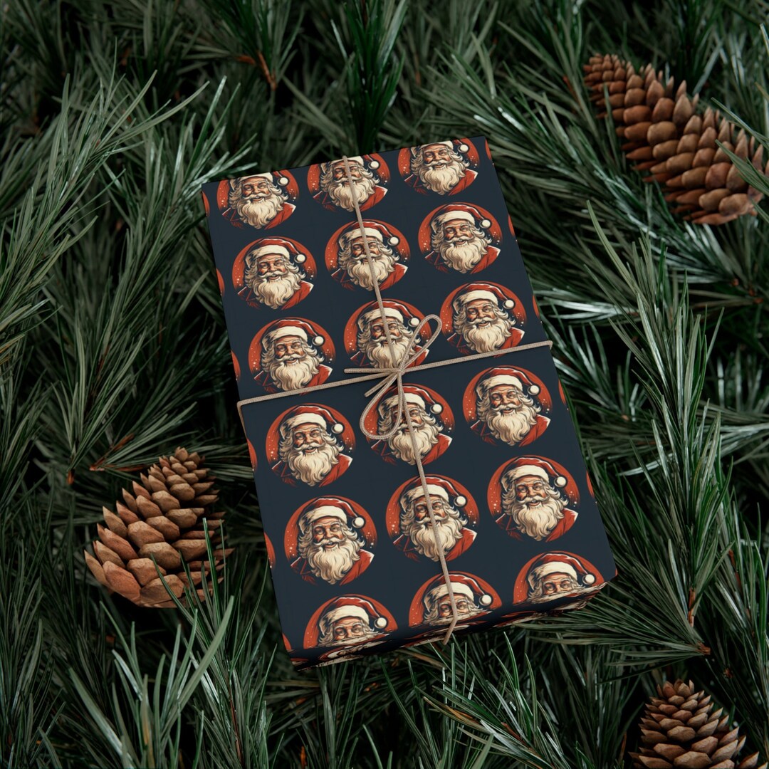 Santa Claus Christmas Wrapping Paper Black Red White Santa Christmas ...