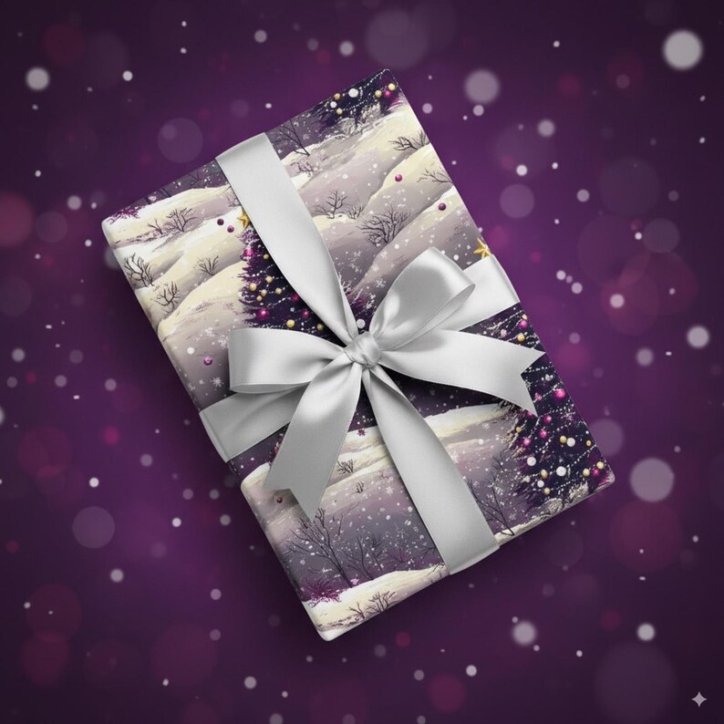 Winter Wonderland Wrapping Paper Christmas Gift Wrap Purple Snow ...