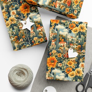 Desert Floral Wrapping Paper: Southwestern Cactus Gift Wrap, Spanish ...