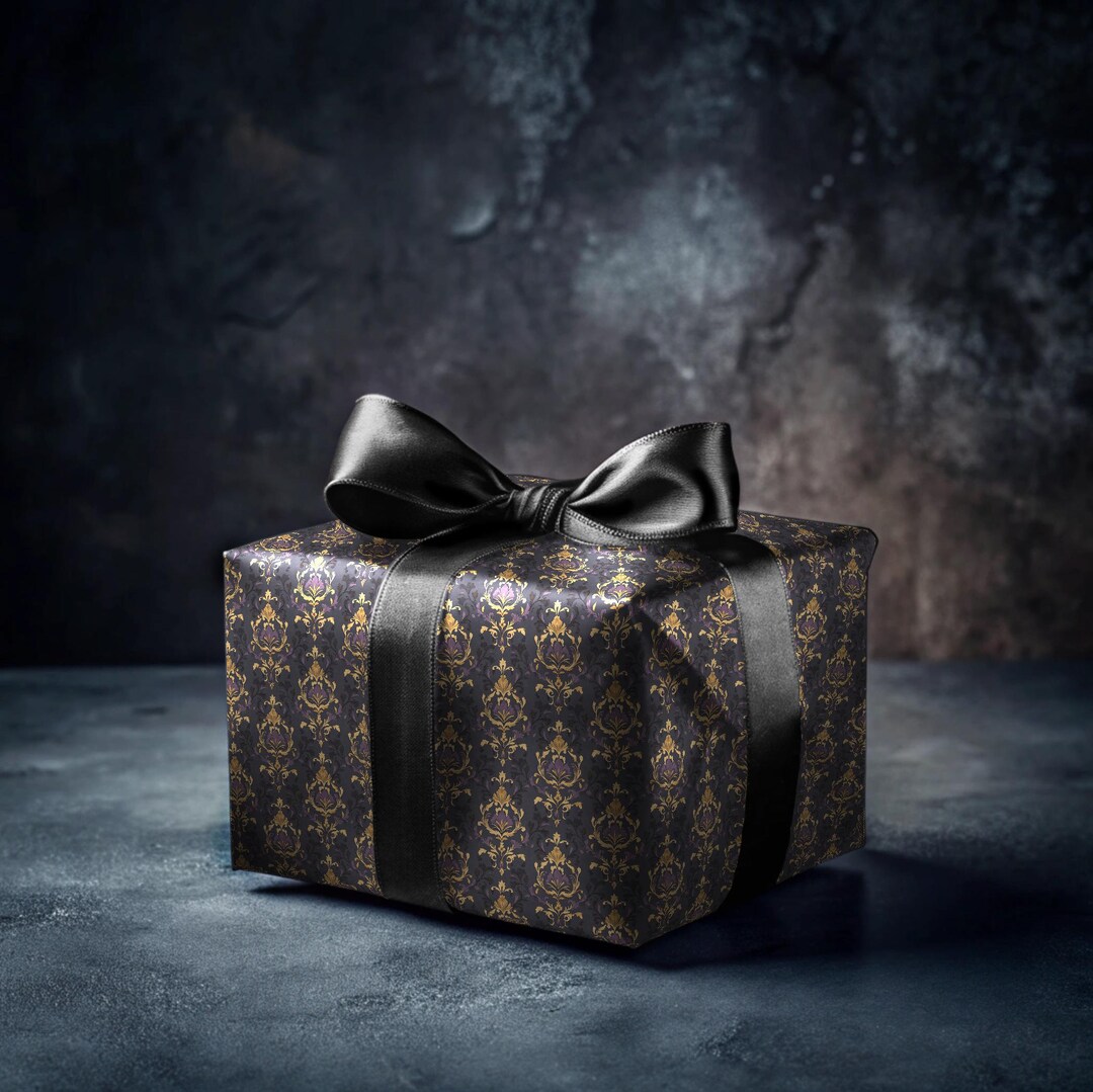 Elegant Purple Wrapping Paper Gold and Purple Gift Wrap Damask Design ...
