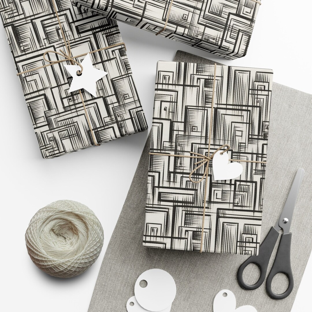 Black and White Wrapping Paper Abstract Cityscape Squares Intricate ...