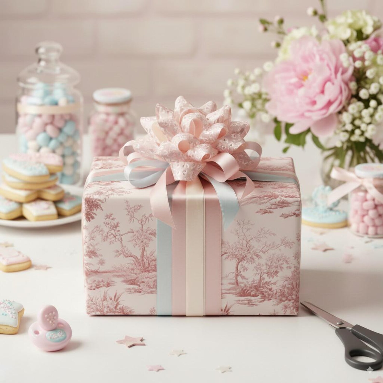 Pink Winter Toile Gift Wrap: Snowy Forest Chinoiserie Paper - Etsy