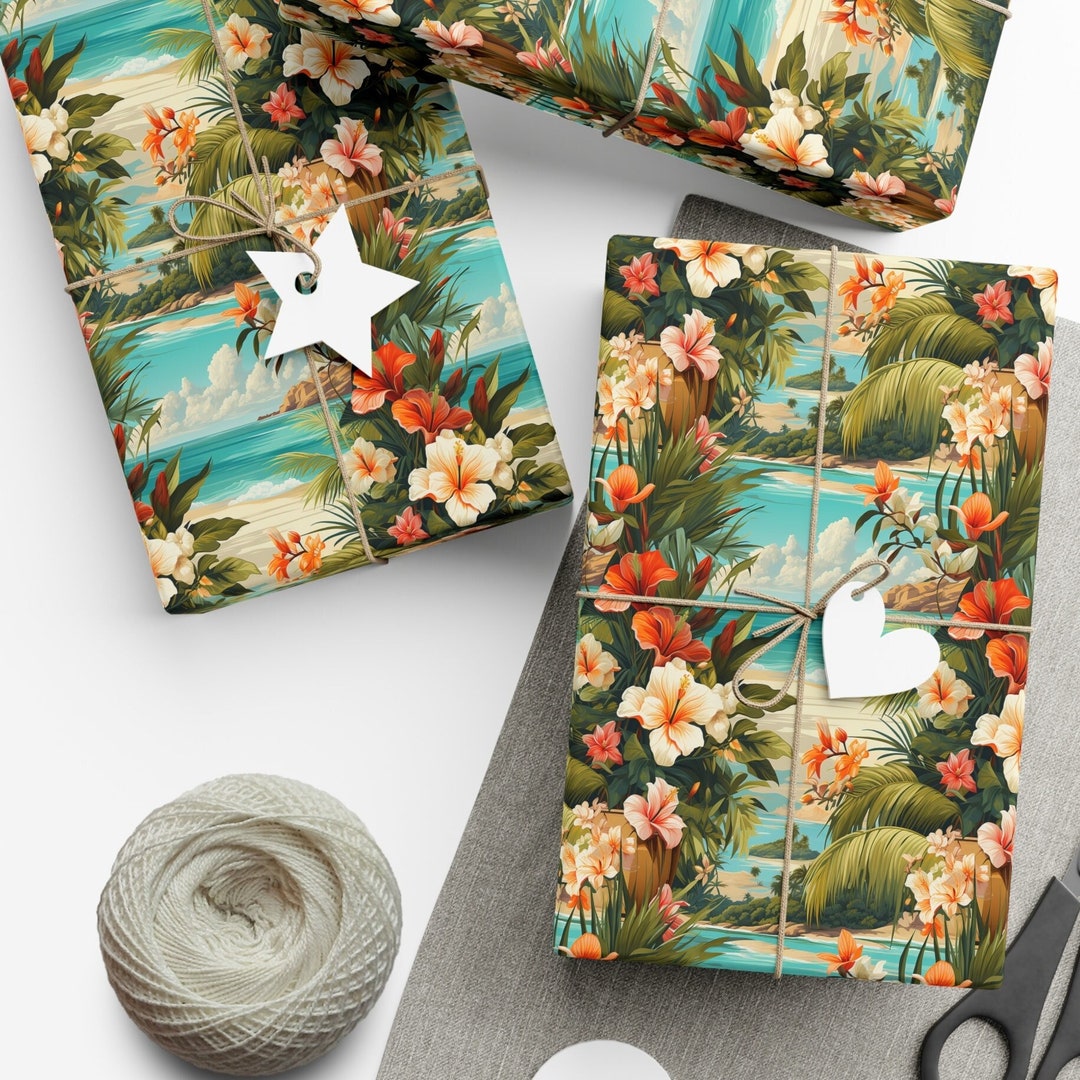 Tropical Beach Wrapping Paper Coastal Scenery Gift Wrap Ocean View ...