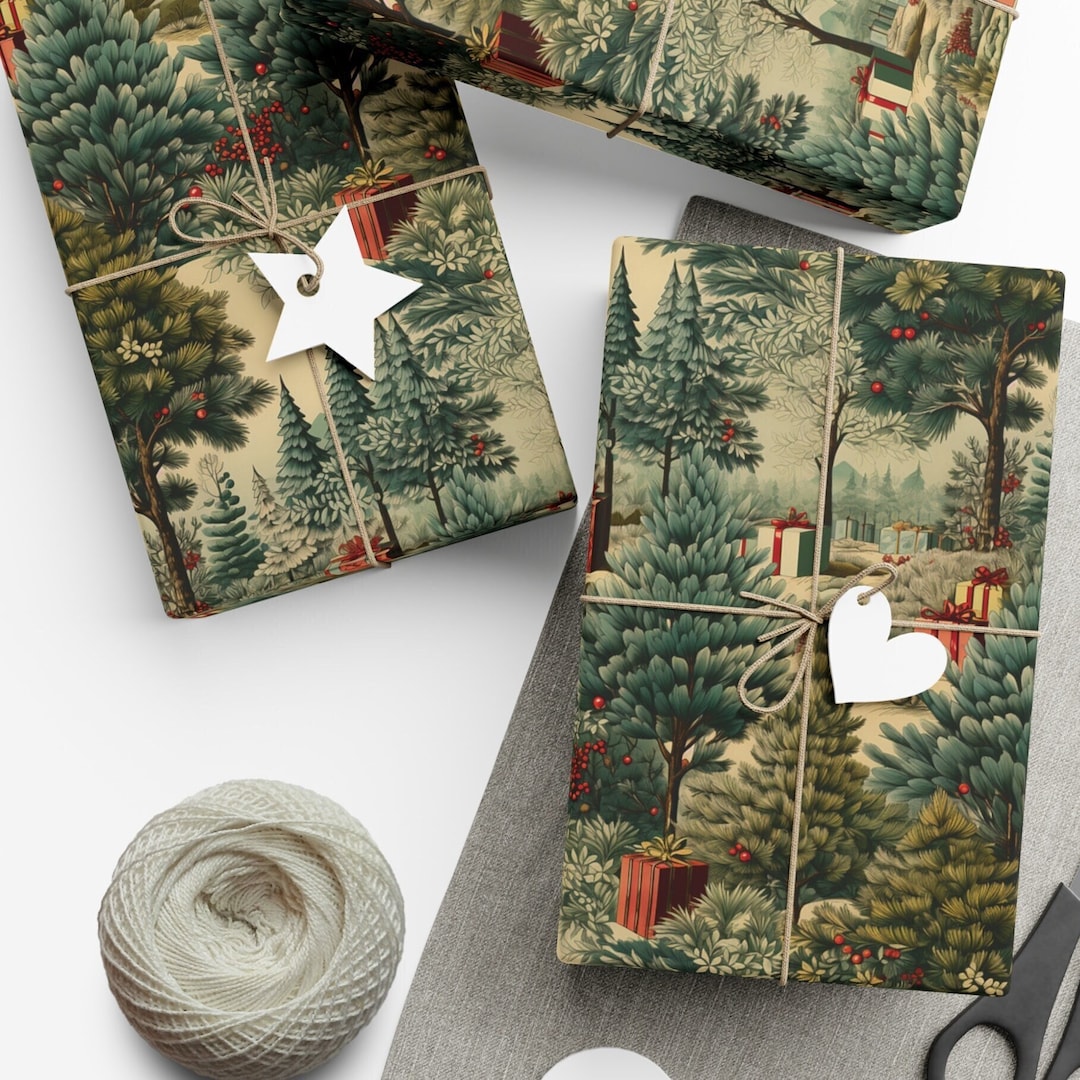 Vintage Christmas Wrapping Paper Retro Style Joyful Holiday Gift Wrap ...
