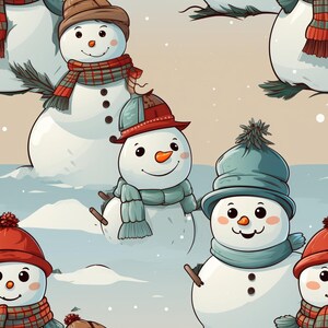 Large Print Cheerful Snowmen Wrapping Paper Adorable Snowman Christmas ...