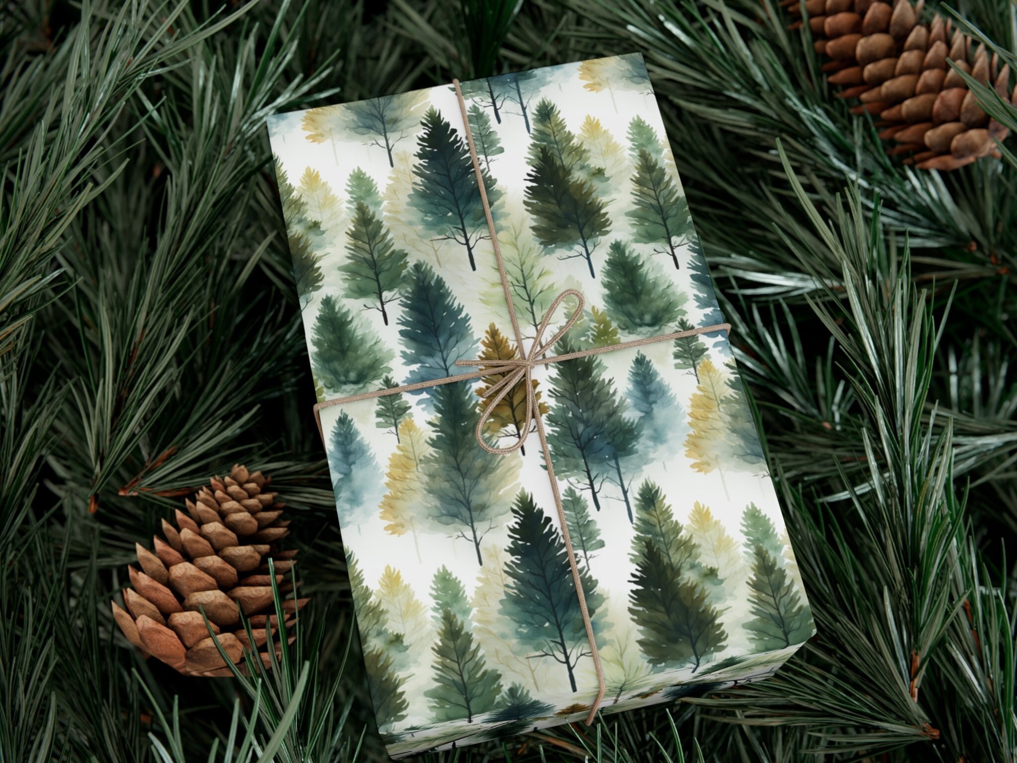 Nature Christmas Gift Wrapping Paper Evergreen Trees Christmas Tree ...