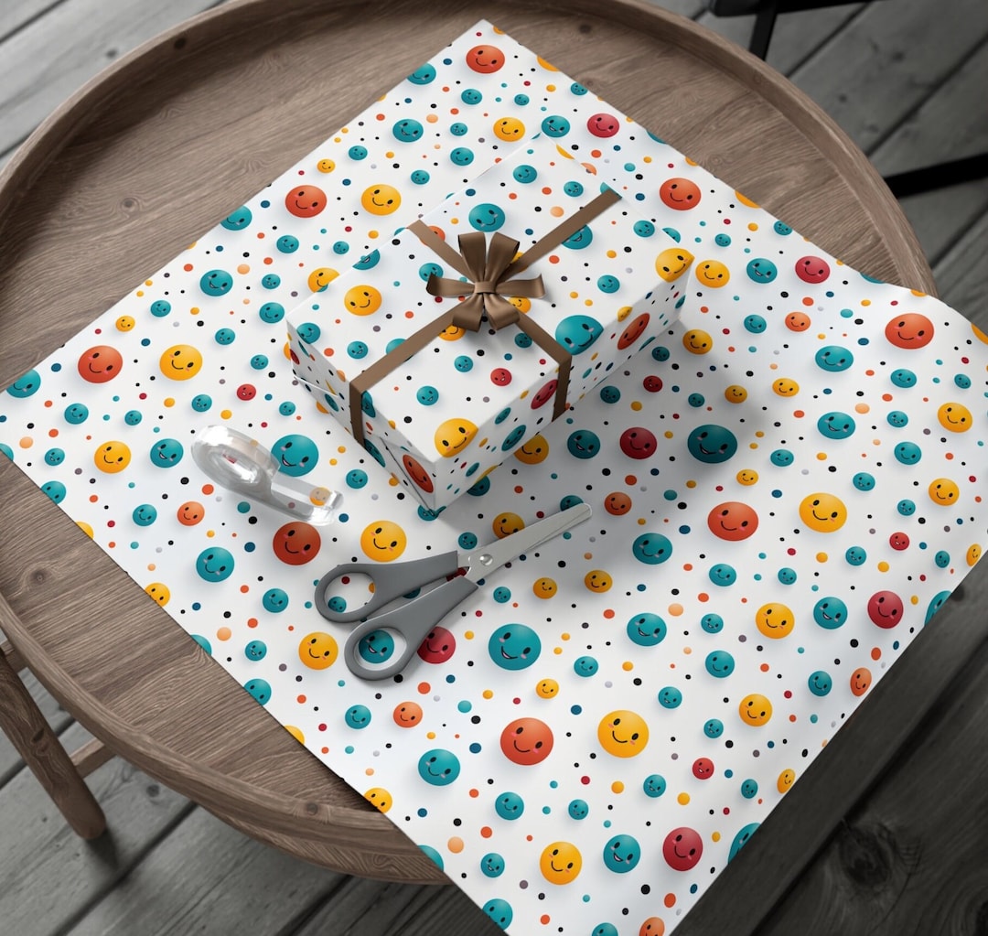 Cheerful Smiley Face Wrapping Paper Vibrant Gift Wrap Emoji Colorful ...