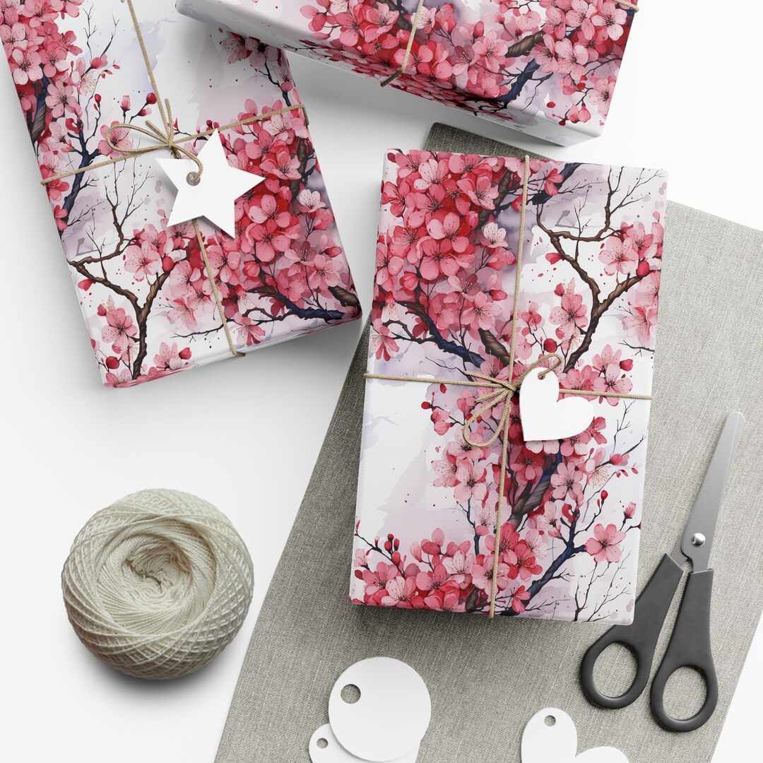 Cherry Blossom Wrapping Paper Pink Sakura Tree Floral Gift Wrap Spring ...