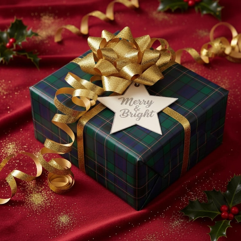 Plaid Tartan Wrapping Paper, Dark Green Gift Wrap, Purple Blue Holiday ...