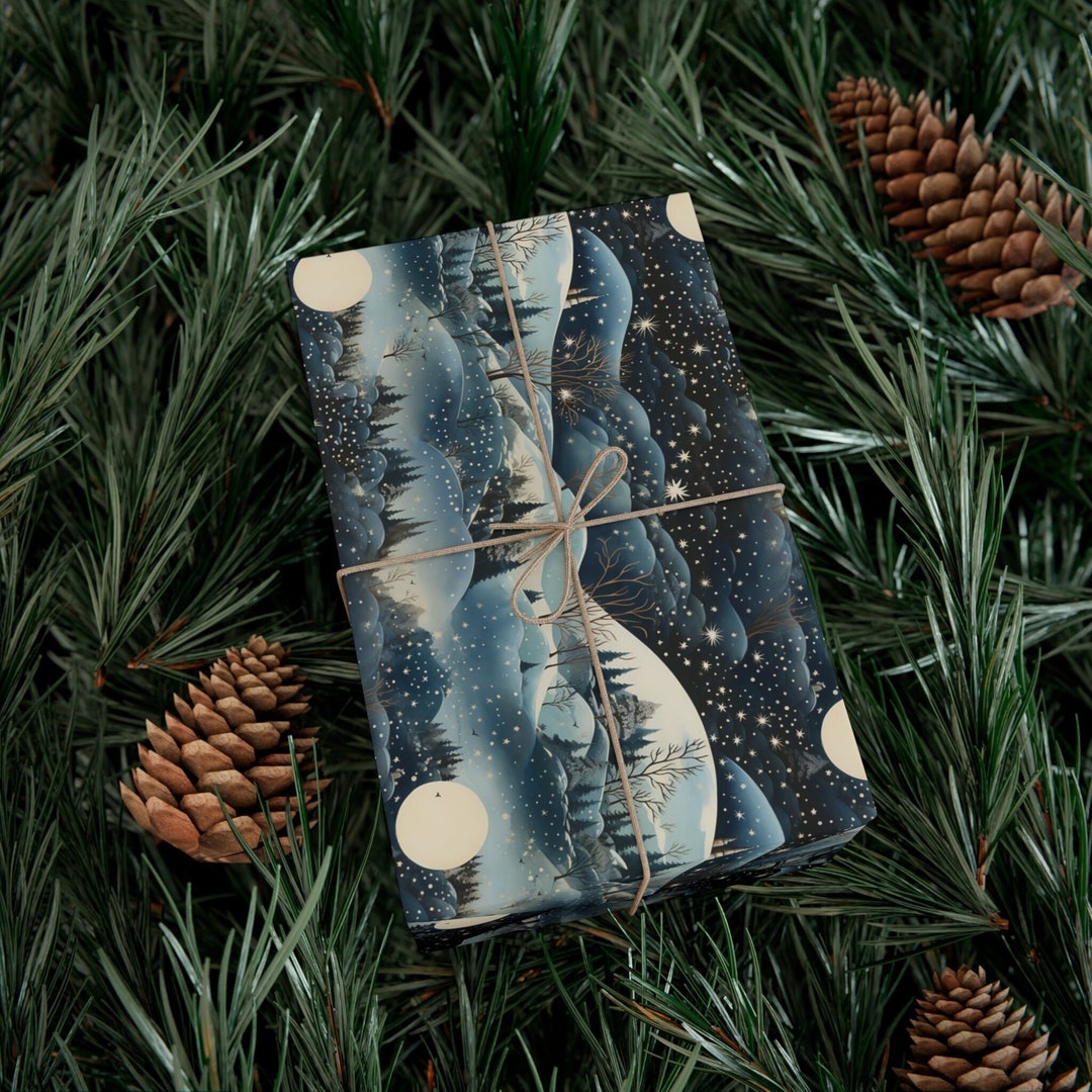 Snowy Night Wrapping Paper Starry Sky Gift Wrap Paper Roll Winter ...