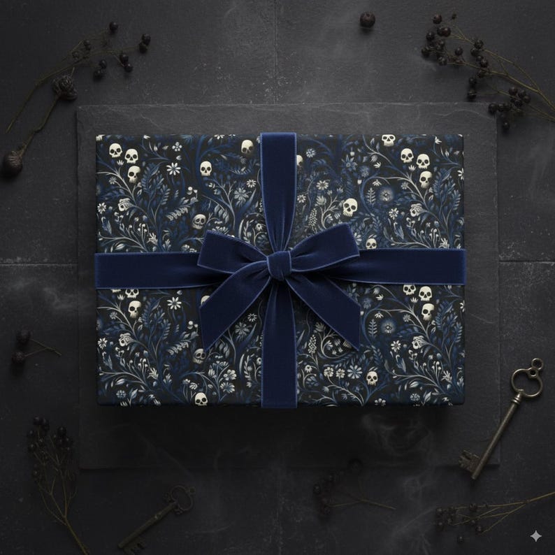 Floral Skull Halloween Wrapping Paper: Gothic Spooky Gift Wrap - Etsy