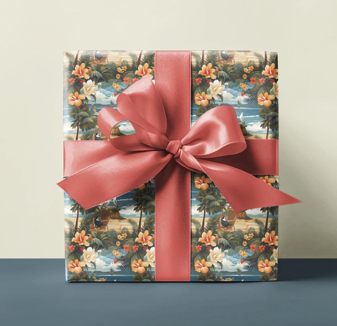 Tropical Paradise Wrapping Paper Exotic Beach Gift Wrap Floral Island ...