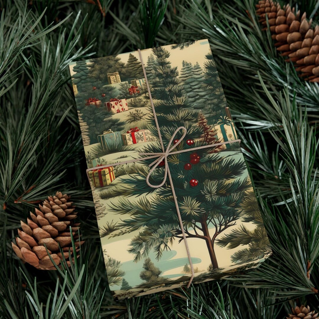 Retro Christmas Wrapping Paper: 1950s Style Holiday Tree, Matte or ...