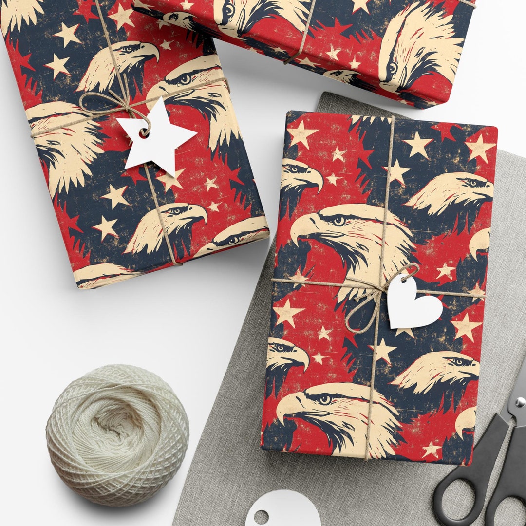 Patriotic Eagle Gift Wrap: American Star Design Paper - Etsy