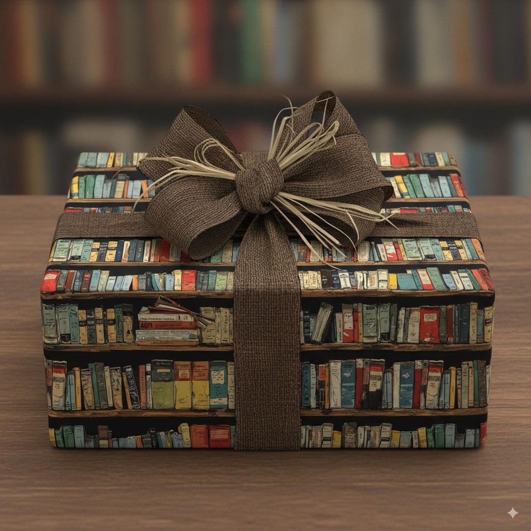Literary Book Wrapping Paper: Colorful Book Spine Design, Vintage ...