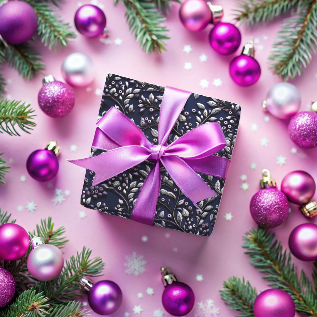 Purple Gift Wrap Paper Twig and Berry Leaf Berry Wrapping Paper Purple ...