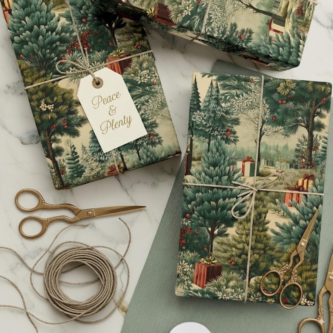 Vintage Christmas Wrapping Paper Retro Style Joyful Holiday Gift Wrap ...