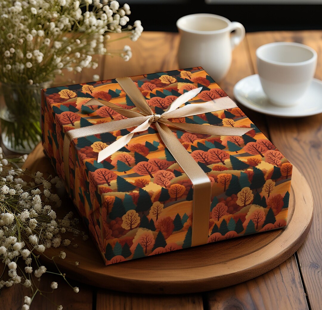 Fall Foliage Gift Wrap Orange and Green Leaves Autumn Wrapping Paper ...