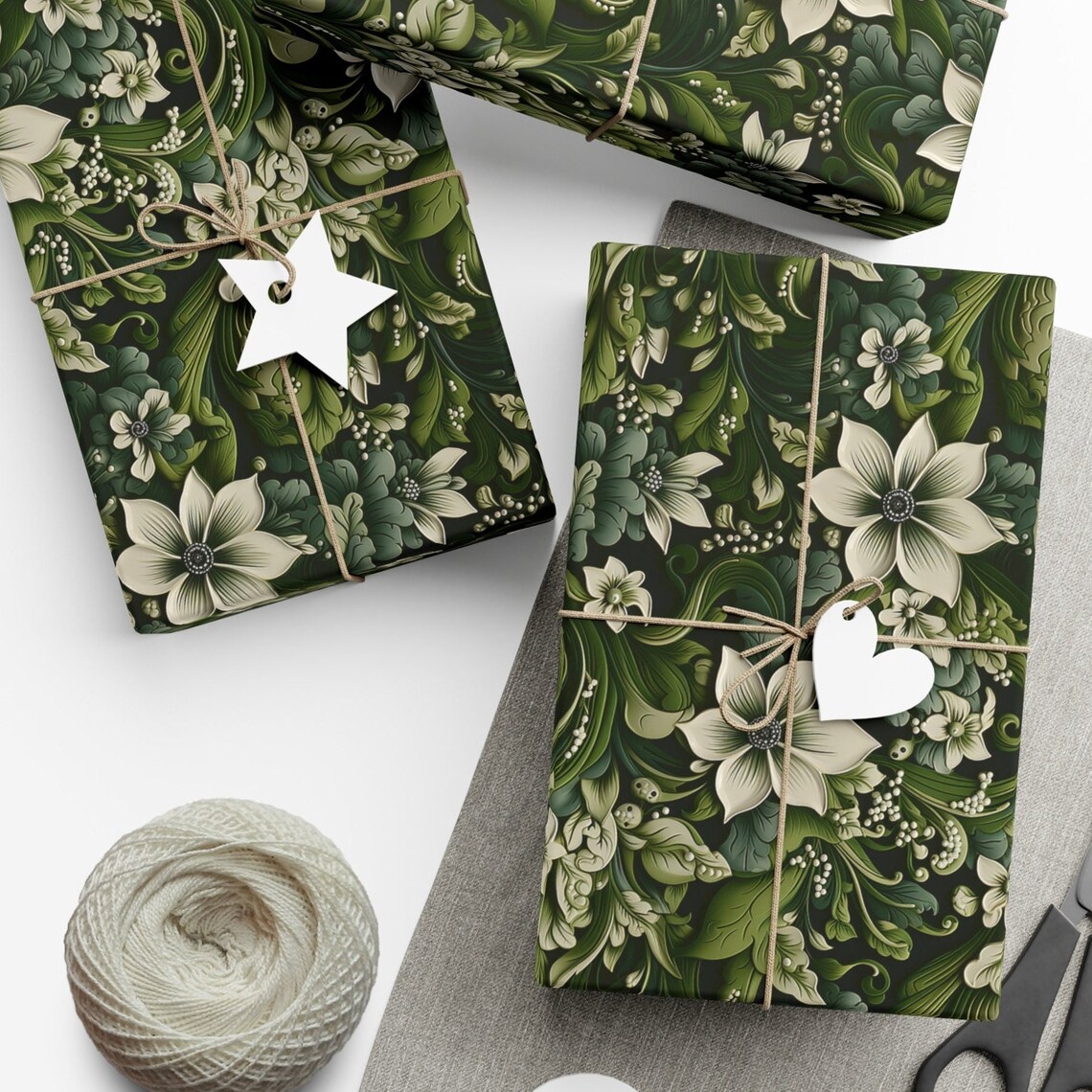 Green Wrapping Paper Vibrant Floral Gift Wrapping Paper - Etsy