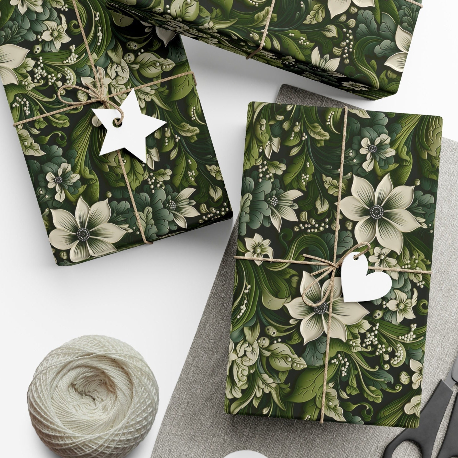 Green Wrapping Paper Vibrant Floral Gift Wrapping Paper - Etsy