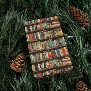 Literary Book Wrapping Paper: Colorful Book Spine Design, Vintage ...