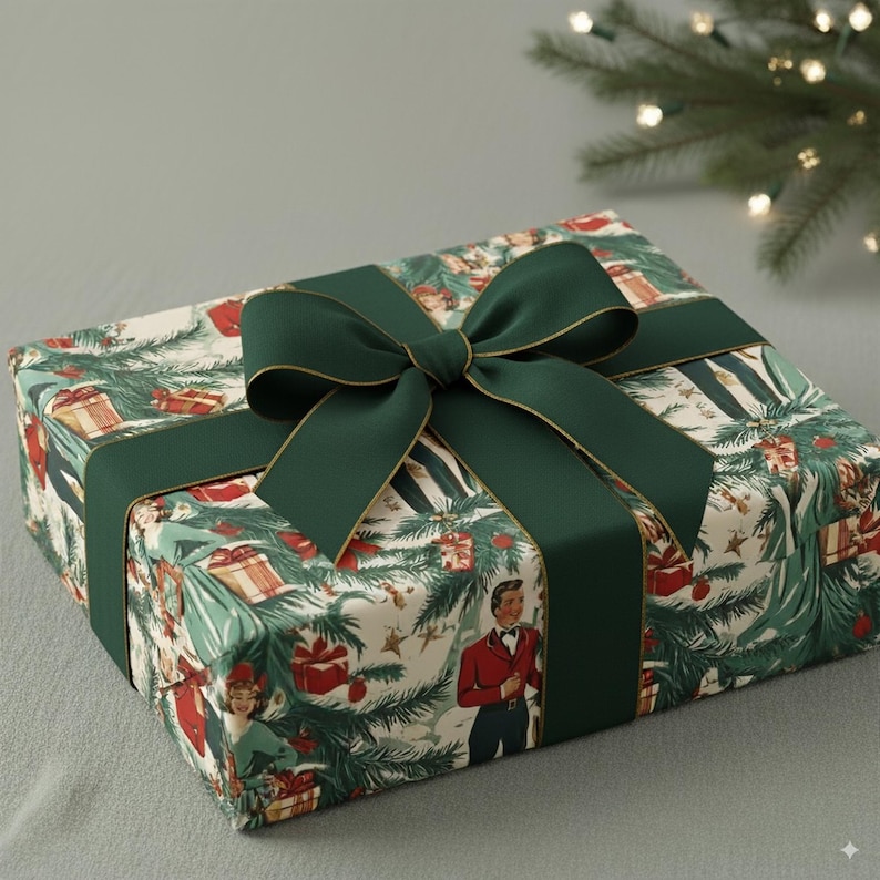 Vintage Christmas Wrapping Paper 1940s Holiday Gift Wrap Retro Paper ...