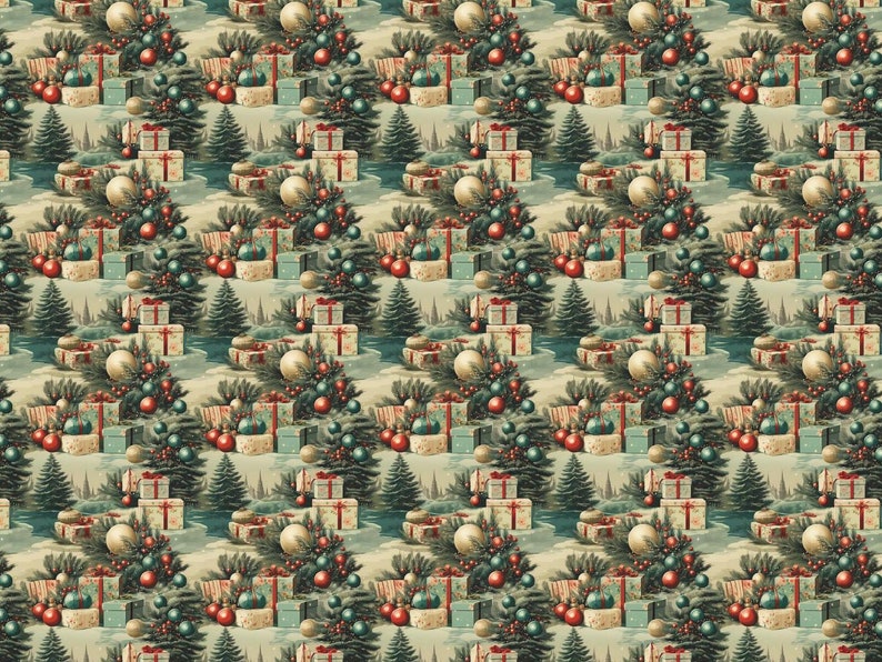 Vintage Christmas Wrapping Paper Holiday Gift Wrap 1940s Retro Pine ...