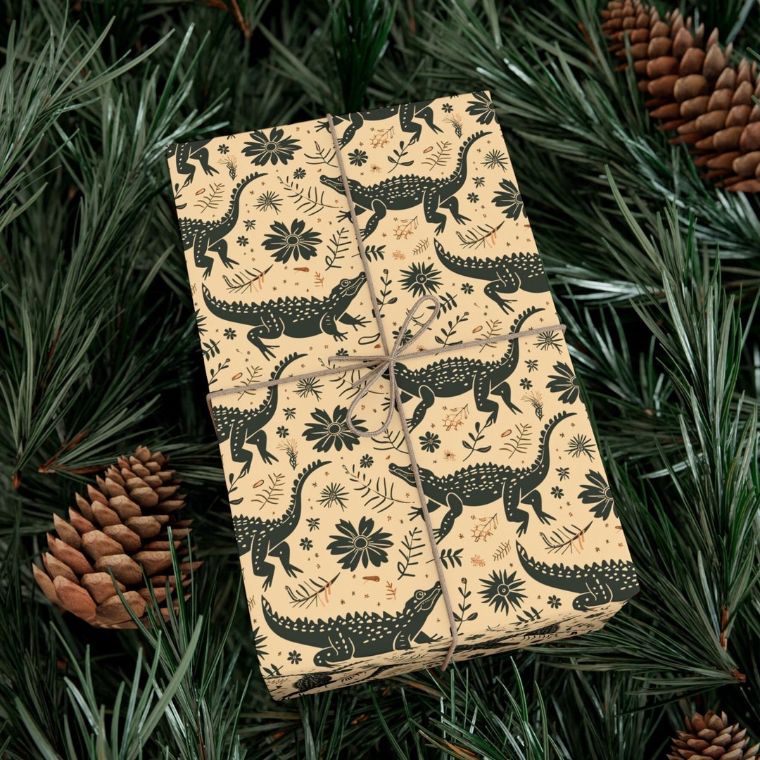 Alligator Party Gift Wrap Jungle Themed Wrapping Paper Croc Pattern ...