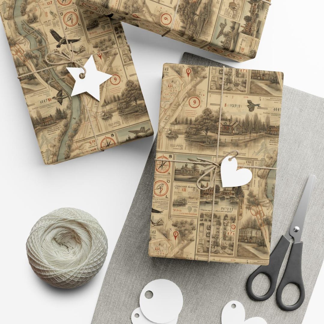 Vintage Map Themed Wrapping Paper Antique Adventure Gift Wrap Rustic ...