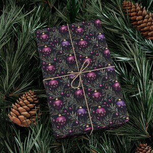 Purple Ornament Wrapping Paper Dark Holiday Gift Wrap Christmas Paper ...