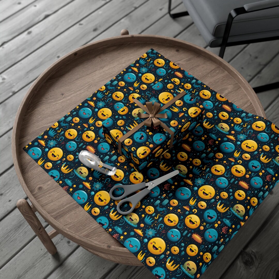 Smiley Face Wrapping Paper Emoji Birthday Gift Wrap Happy Face Gift ...