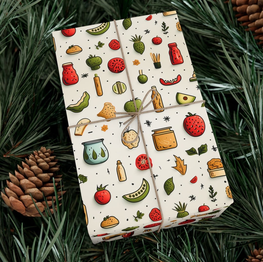 Food and Drink Wrapping Paper Housewarming Gift Wrap Food Collage ...