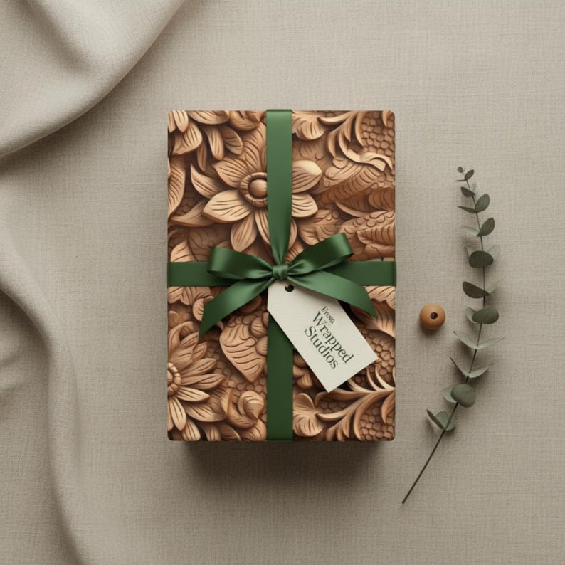 Carved Wood Floral Wrapping Paper: Rustic Artisan Gift Wrap Roll - Etsy